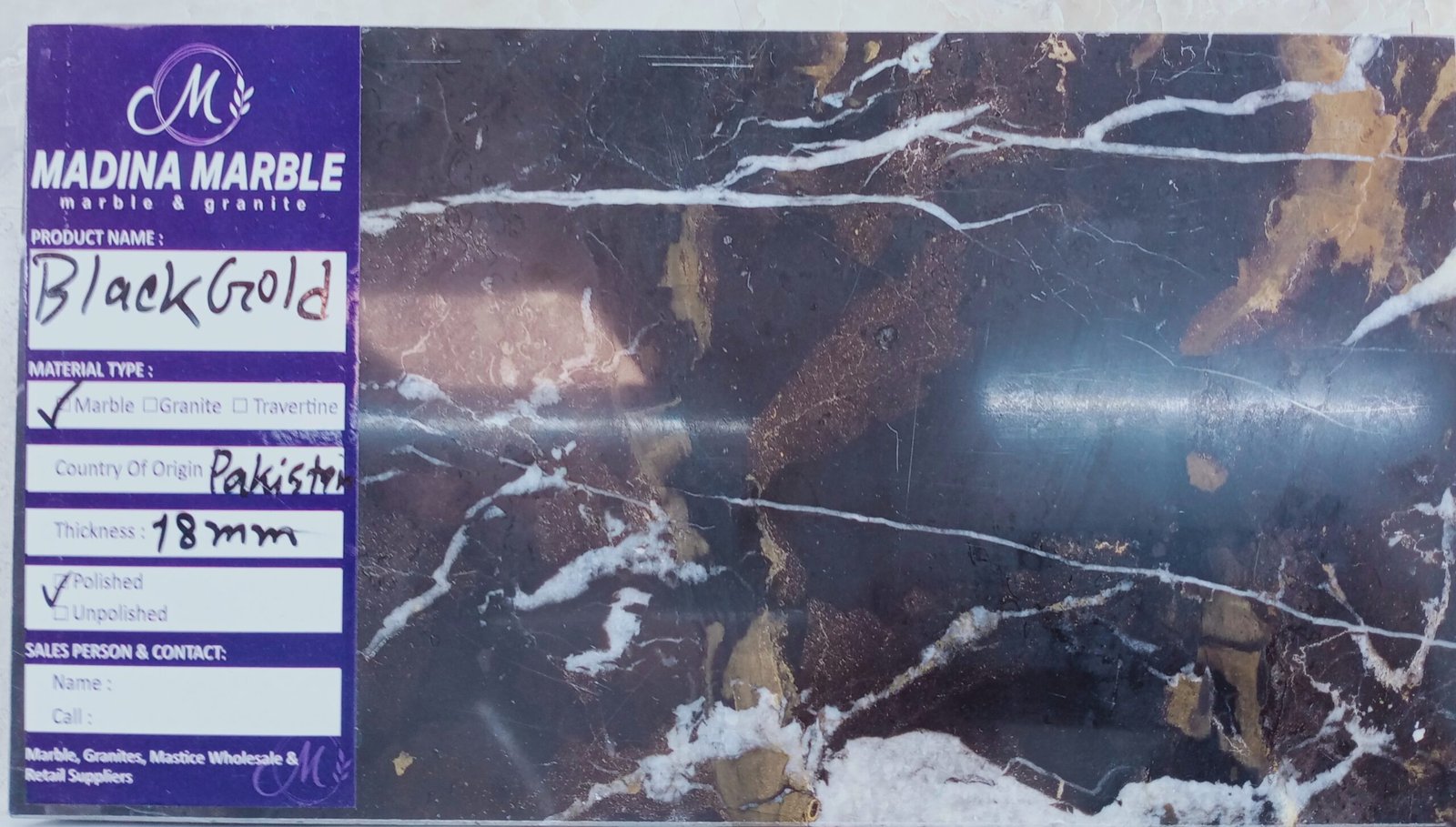 Madina Black Gold Marble per sft - ConstructionMart