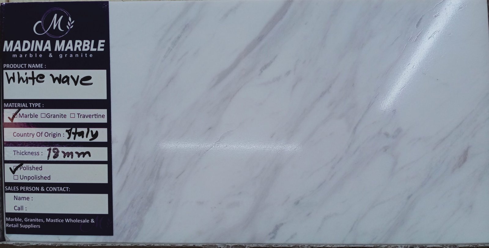 Madina White Wave Marble per sft - ConstructionMart
