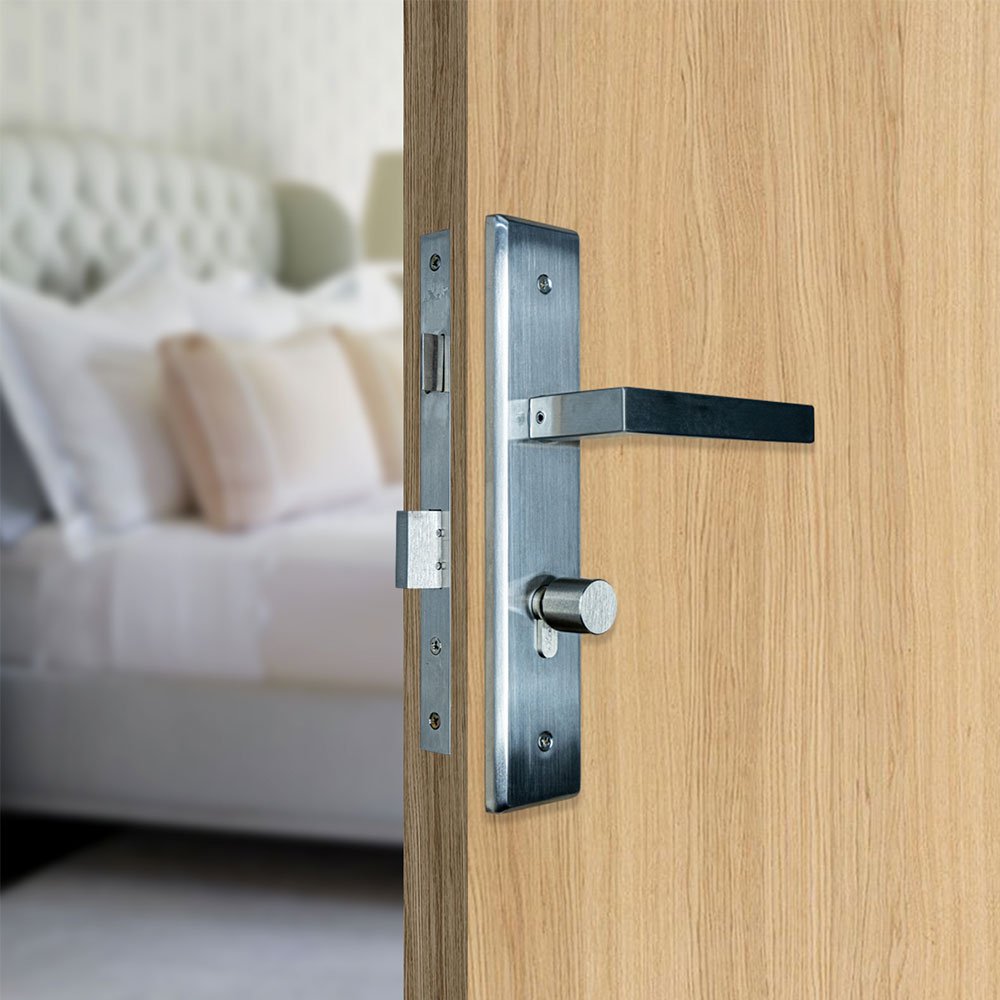 Axon Main Door Lock Set With Plate SS Matt - ConstructionMart